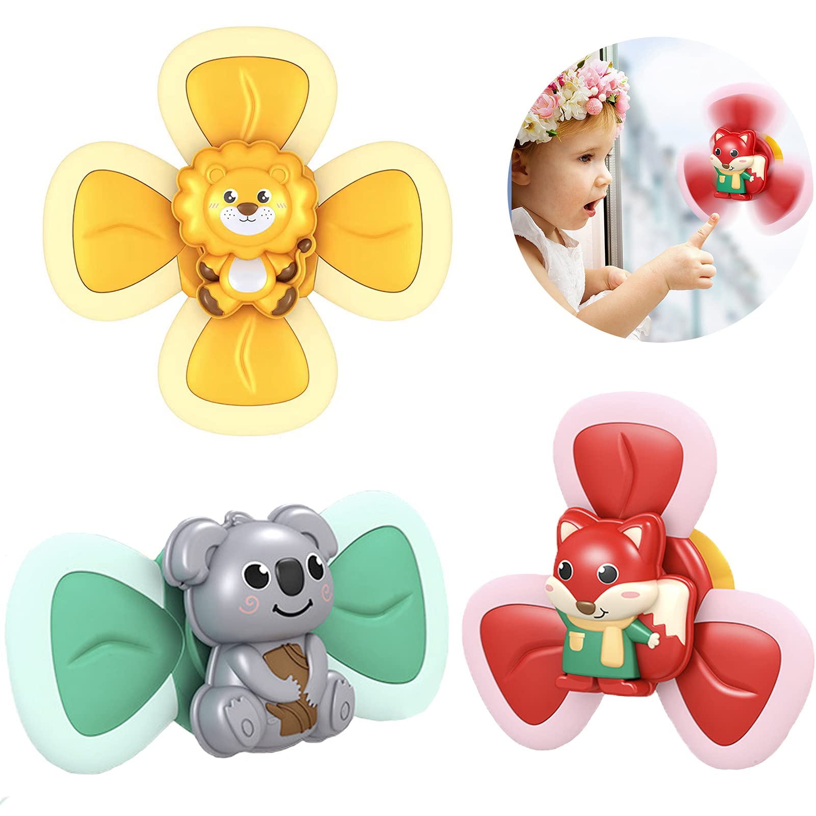 3PCS Suction Cup Spinner Toys for 1 2 Year Old Boys Girls|Spin Sucker Spinning Top Spinner Toy Bath Toys 12-18 Months|First Birthday Baby Gifts for 1 Year Old Girls|Sensory Toys for Toddlers 1-3