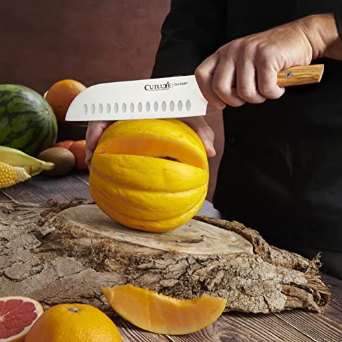 CUTLUXE Santoku Knife β 7" Chopping Knife β Olive Wood Handle β Full Tang β Olivery Series