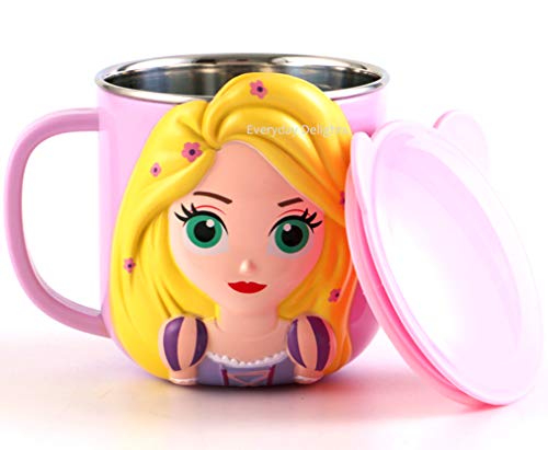 Everyday Delights 3D Princess Rapunzel Pink Durable Stainless Steel Insulated Cup with Lid, 250ml