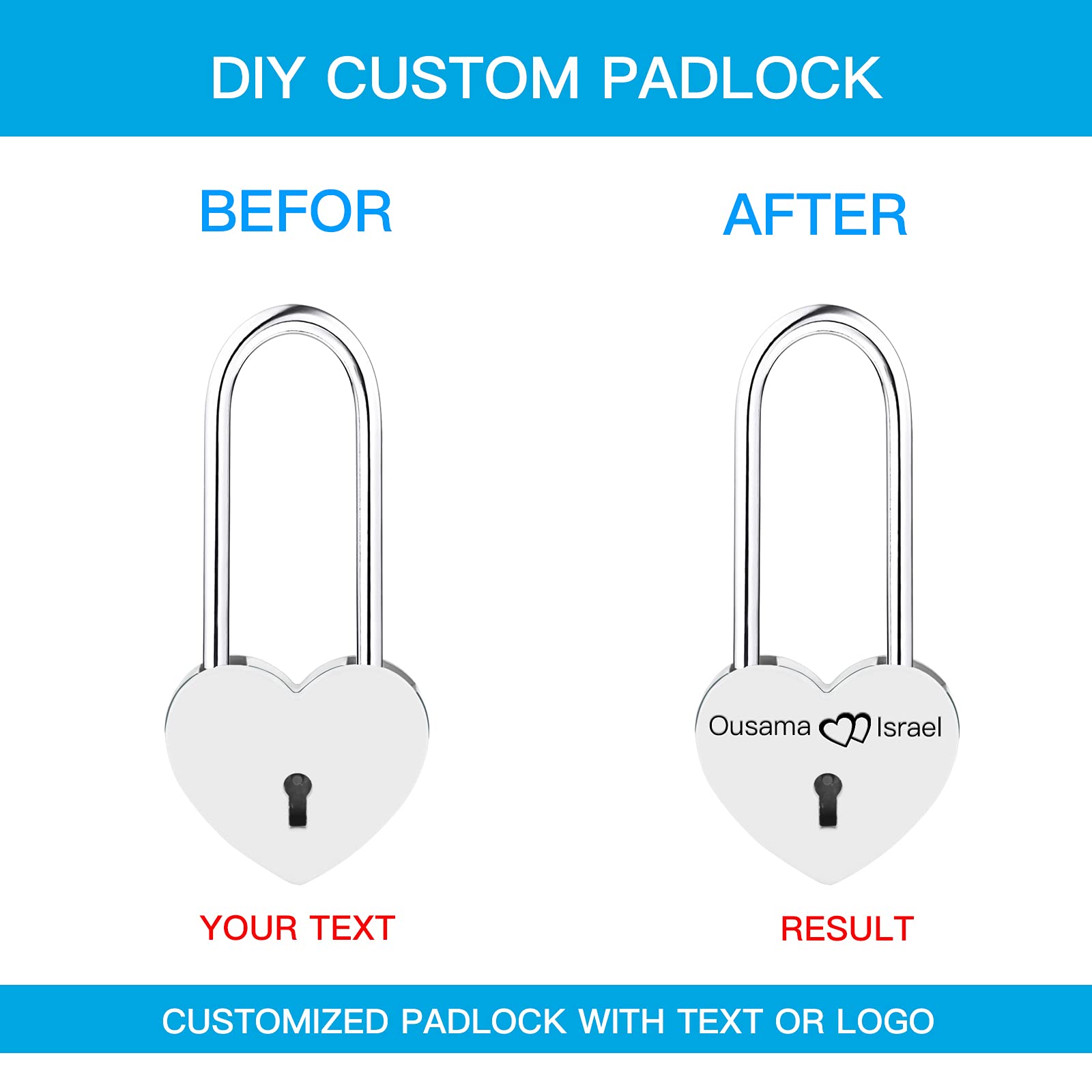 NGTSFLY Personalized Love Heart Lock Engraving Name/Text for Couples Men Women Boyfriend Girlfriend Lover Memorial Anniversary Valentine Gift,with Key Metal Heart Shaped Padlock Silver3