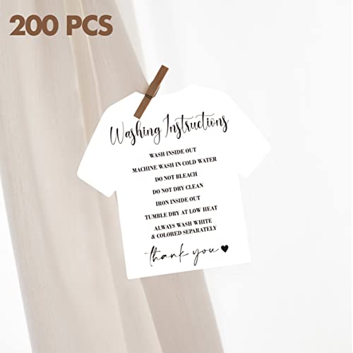 200 PCS T Shirt Washing Instruction Cards, Clothes Cleaning Care Instruction Insert Customer Direction Card for Small Business Online Shop Owner (3.6” x 3.4”)