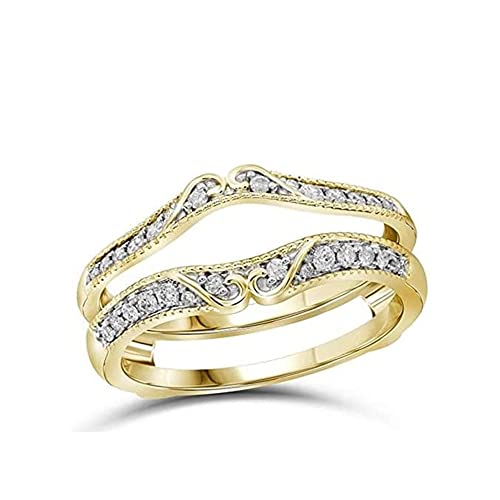 14k Yellow Gold Plated 925 Sterling Silver 0.45 Ct Round Cut Created White Diamond Women's Solitaire Engagement Ring Enhancer Ring Guard Jacket5.5