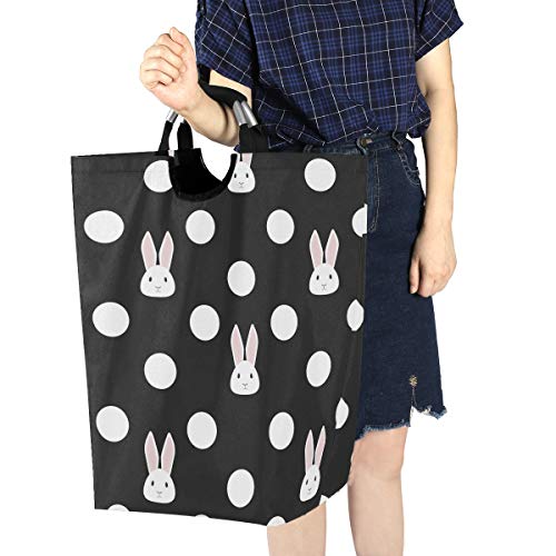 AUUXVA Cute Rabbit Polka Dot Pattern Laundry Basket Collapsible Fabric Laundry Hamper Dirty Bag Storage Baskets Rectangle Folding Washing Clothes Organizer for Bathroom Bedroom Laundry Room 50L