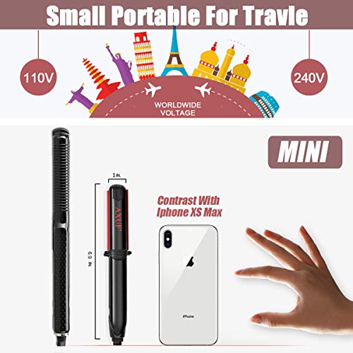 AXUF Mini Dual Deluxe Styler,Mini Flat Iron Add Straighten & Curls Hair Straightener, 3/4 Inch Travel Flat Iron for Short Hair, Curls Bangs
