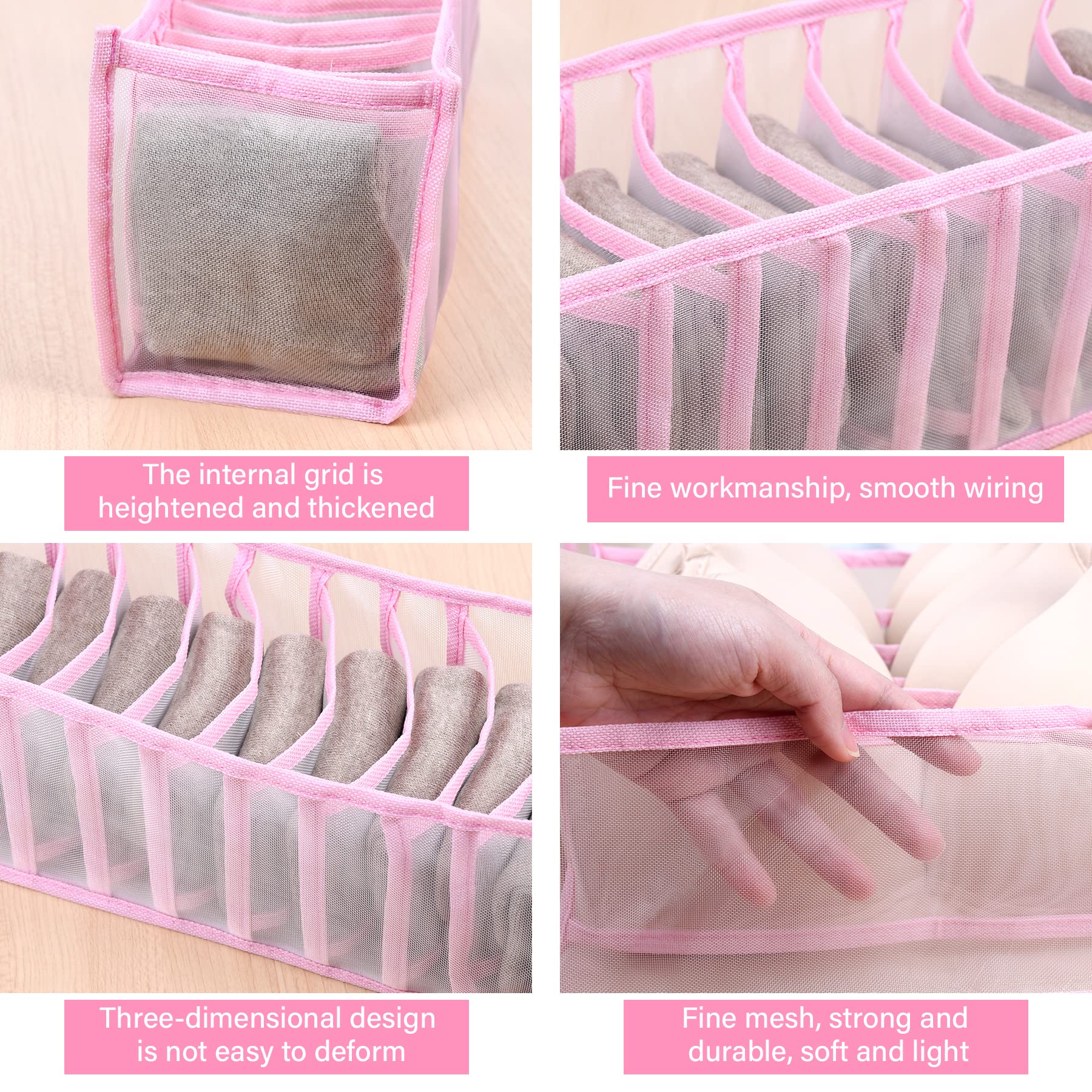 3pcs Underwear Organizers and Storage Baskets for Clothset Drawers, 6,7,11 Grids Wardrobe Clothes Organizer, Portable Clothing Storage Bins Containers for Bra,Underpants,Socks,Jeans,Scarf,Gray (WHITE)