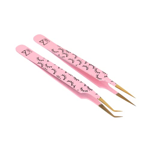 M LASH Eyelash Extension Tweezers (Set of 2) - Professional & Precision Lash Tweezers for Eyelash Extensions - Volume & Straight Tweezer for Stunning Results (PL)