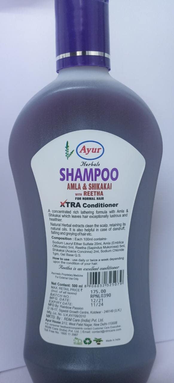 Ayur Herbals Shampoo Amla Shikakai with Reetha for Normal Hair 500ml