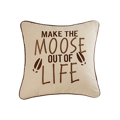 C&F Home Moose Out of Life Pillow Embroidered Beige 18" X 18" Square Soft Woven Pillow for Couch Sofa Bed Chair Cotton 18" x 18" Beige