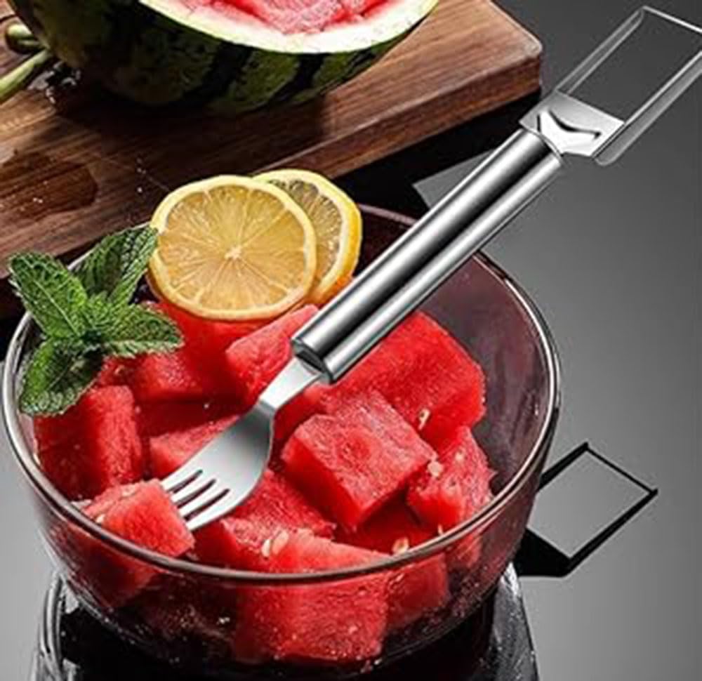 2024 New Watermelon Fork Slicer Cutter Slicer Tool, 2-in-1 Stainless Steel Fruit Cutter, Dual Head Watermelon Slicer Knife(2Pcs)