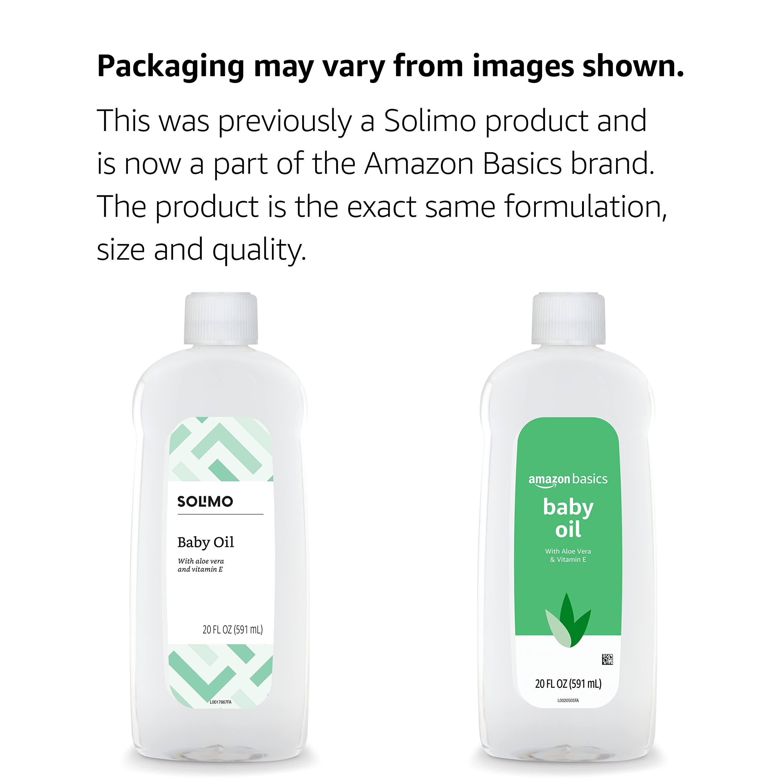Amazon Basics Baby Oil with Aloe Vera & Vitamin E, 20 Fl Oz (Pack of 1) (Previously Solimo)