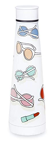 Kate Spade New York White Insulated Stainless Steel Water Bottle, 14.5 Ounce Slim Water Bottle, Double Wall Travel Tumbler with Lid, Sun's Out