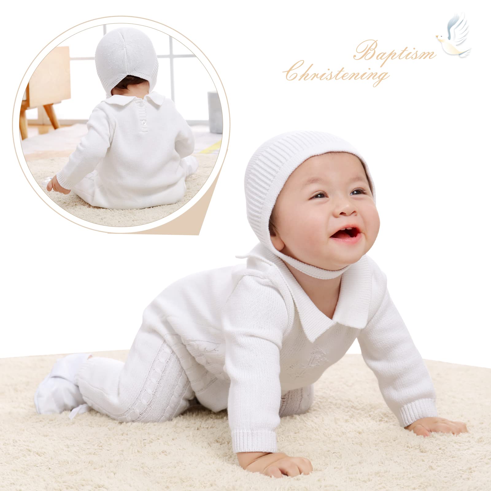 Booulfi Baby Boy's Christening Baptism Outfits Suit with Hat,Cross Detail