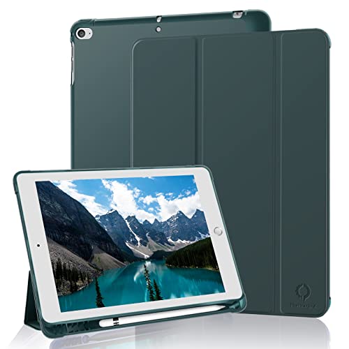 FixCracked 9.7 inch case for ipad 5th/ipad 6th(2017 and 2018 Model), with Pencil Holder, Ultra-Thin Built-in Silicone TPU Soft Shell Protective Cover, with Smart Wake/Sleep Function (Dark Green)…