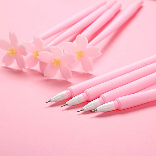 Chris.W 12Pcs Cute Cherry Flower Pens Creative Gel Ink Pens, Party Favor Decor, Office Supplies, Black 0.5mm (Pink)