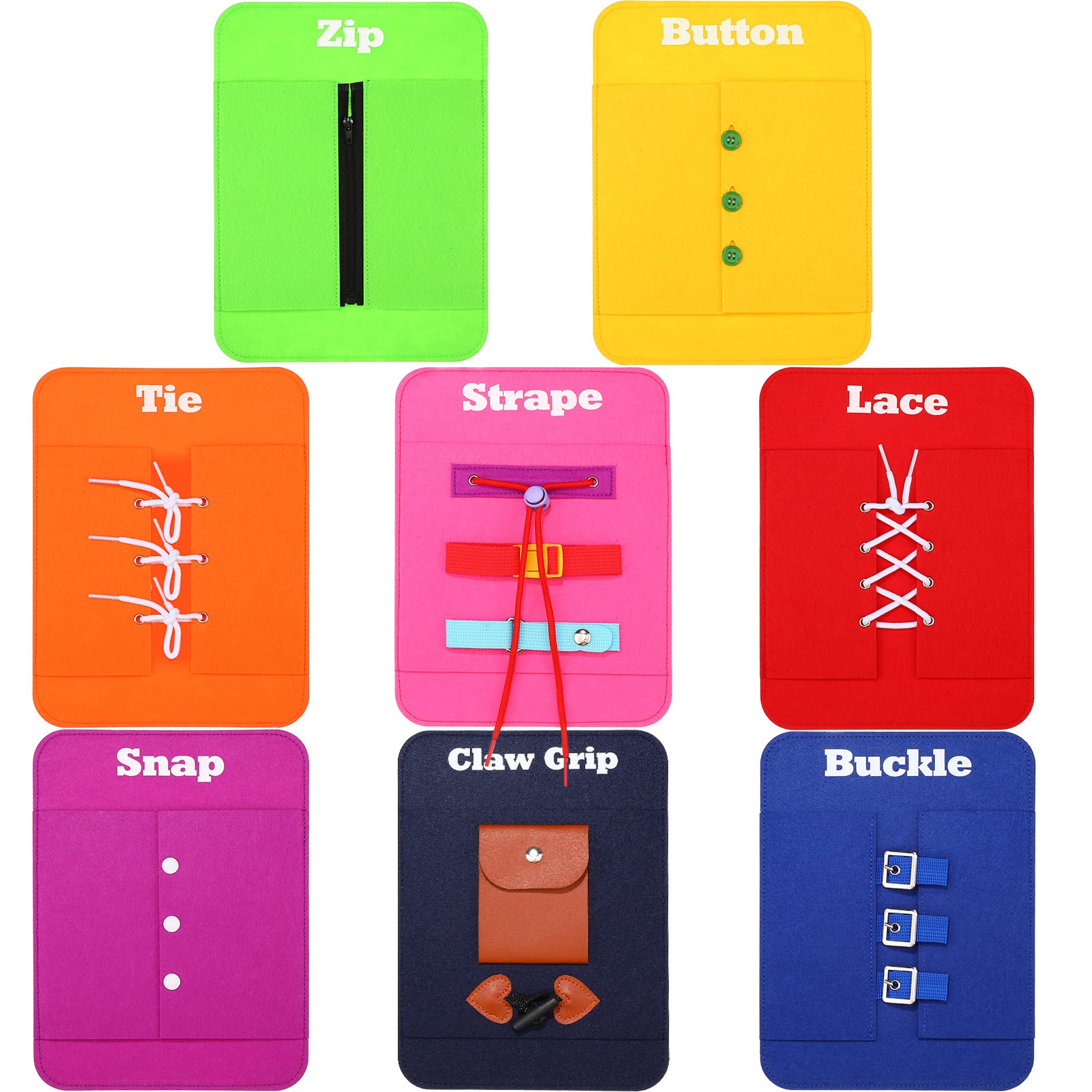 8 Pieces Early Learning Toys Toddlers Learn to Dress Practice Boards Basic Life Skills Busy Board Includes Zip, Snap, Button, Buckle, Lace and Tie for Preschool Education Classroom Supplies Activity