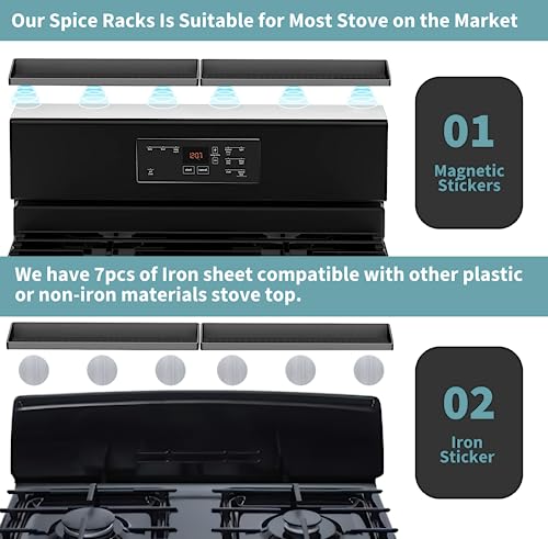 30" Stove Top Spice Rack,Silicone Top Heat Material Magnetic Stove Top Shelf Zero Installation Flexible Spice Organizer Containers Kitchen Shelf Gadgets with 2 Functional Prtitions for Kitchen Storage