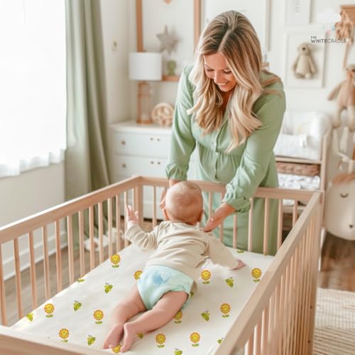 TWC Baby Crib Sheets | Organic Cotton Fitted Bassinet Sheet | 38"x24" | Soft, Smooth, Breathable & Twill Fabric - Giraffe and Flower