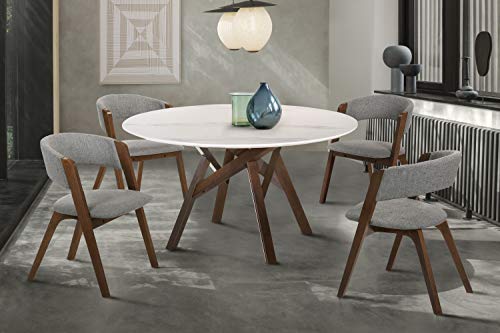 Armen Living Rowan Mid-Century Modern Accent Dining Chair Finish Fabric-Set of 2, 21" Wide, Walnut/Grey