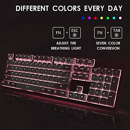 KECOP Baby Pink USB Wire Keyboard with Rainbow LED Backlight Full 104 keys Water-Resistant Mechanical Feeling Game Keyboard for Desktop, Computer, PC (Baby Pink)