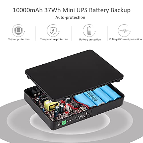 Mini UPS Battery Backup with Gigabit POE for Router, Modem, Security Camera, Input AC Output USB 5V DC 9V/12V DC 24V/48V POE (1000Mbps)