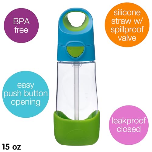 b.box 15oz Tritan Drink Bottle: Modern Water Bottle with Flip Straw for Toddlers & Kids. Spill Proof, Leak Proof, BPA Free. Great for School/Daycare or Next Step after Sippy Cups (Ocean Breeze)