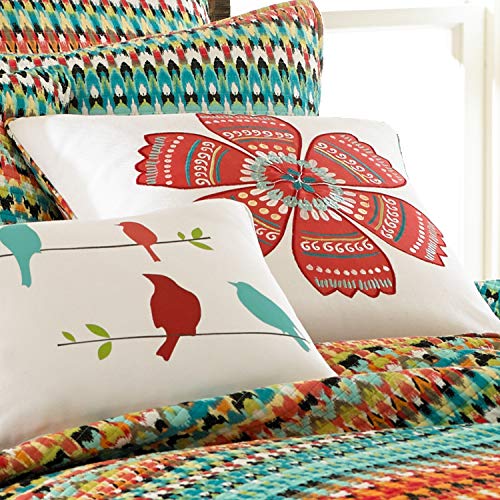 Levtex Home Homthreads Corona - Decorative Pillow (20x20in.) - Floral - Red Teal Blue Ivory - Feather Filled