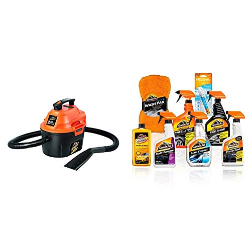 Armor All, AA255, 2.5 Gallon 2 Peak HP Wet/Dry Utility Shop Vacuum, Orange and Premier Car Care Kit by, Includes Car Wax & Wash Kit, Glass Cleaner, Car Air Freshener, Tire & Wheel Cleaner, 8 Pieces