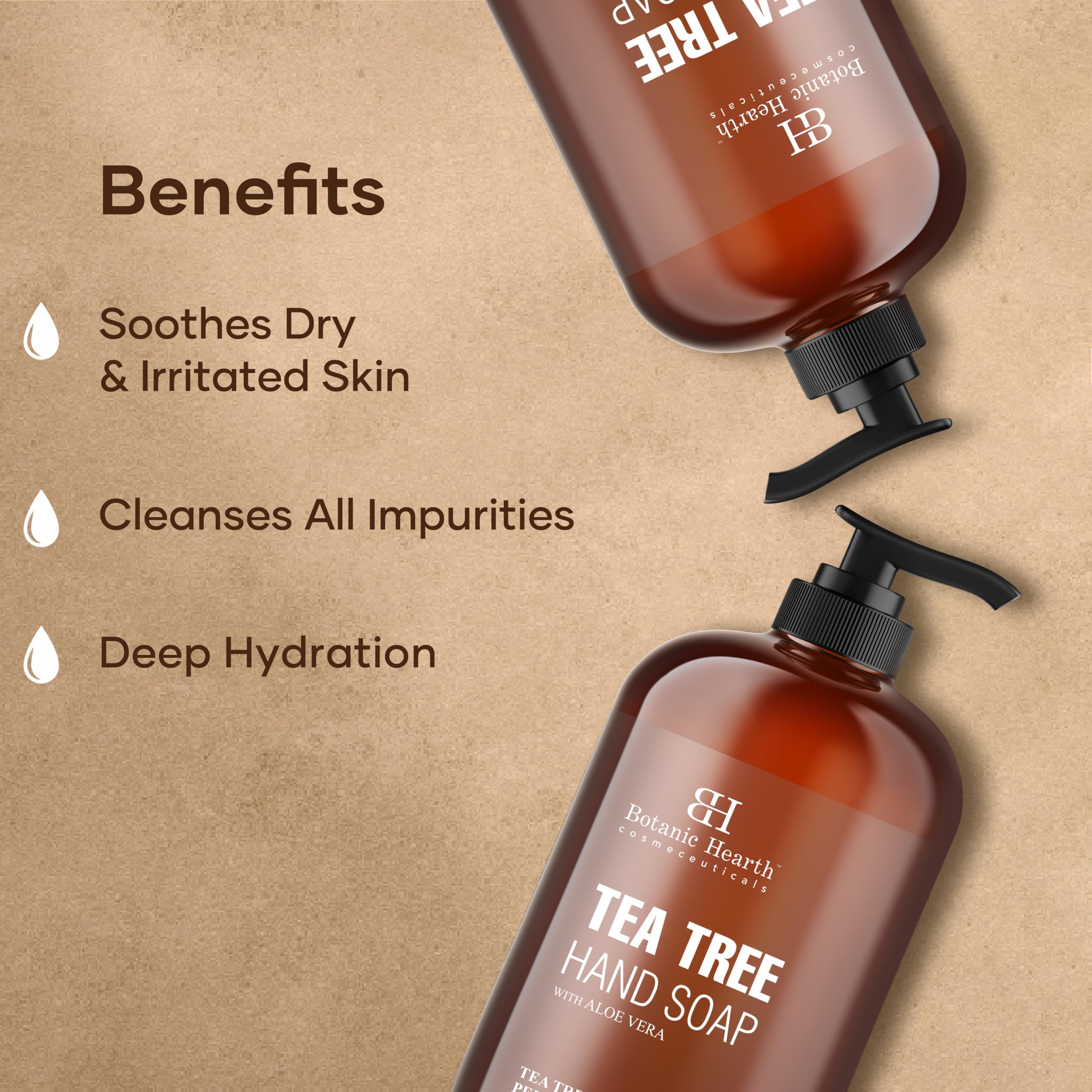 Botanic Hearth Tea Tree Liquid Hand Soap - Sulfate Free Formula - Multi Purpose Hand Wash with Aloe Vera and Premium Grade Tea Tree Oil, Pump Dispenser - 16 fl oz
