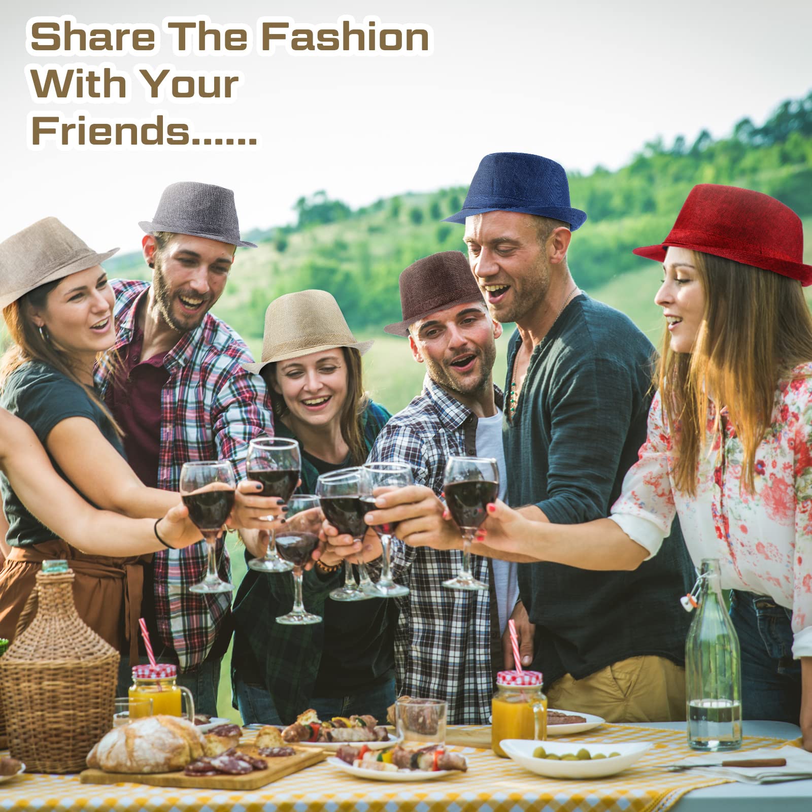 11 Pcs Hat Colorful Panama Hat Men Summer Hats for Women Men Short Brim Hat Panama Cap Summer Hats for Women