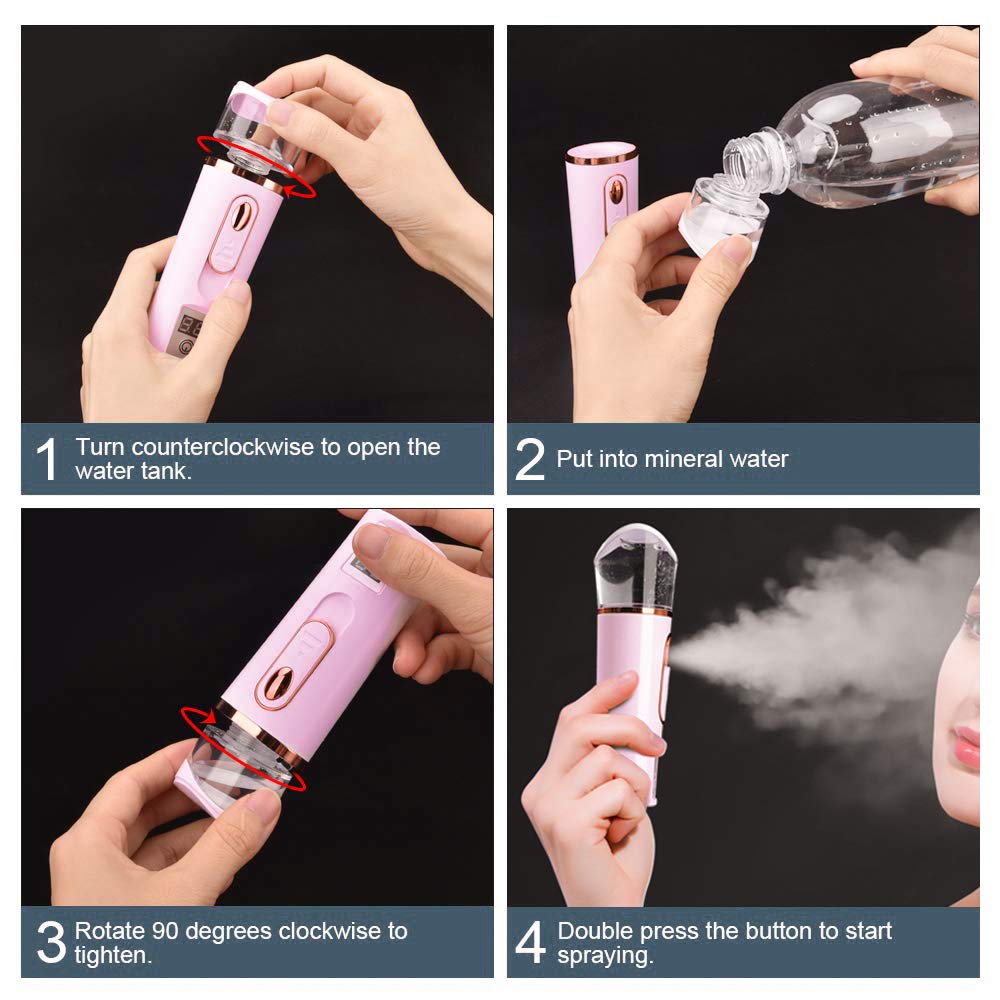 FATUXZ Handy Nano Facial Mister with Skin Analyzer Moisture Tester, Portable Nano Mist Sprayer Atomization Eyelash Extensions Steamer Mister,Mini Cool with Large Capacity,Face Moisturizing