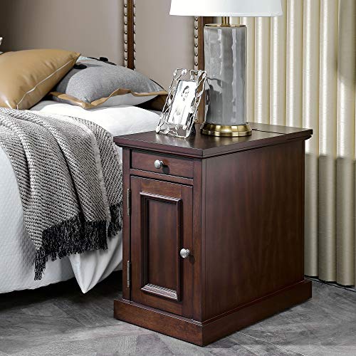 Ball & Cast Traditional End Table with Charging Station Chair Side Table with Charging Outlets and USB Ports, Sable Brown
