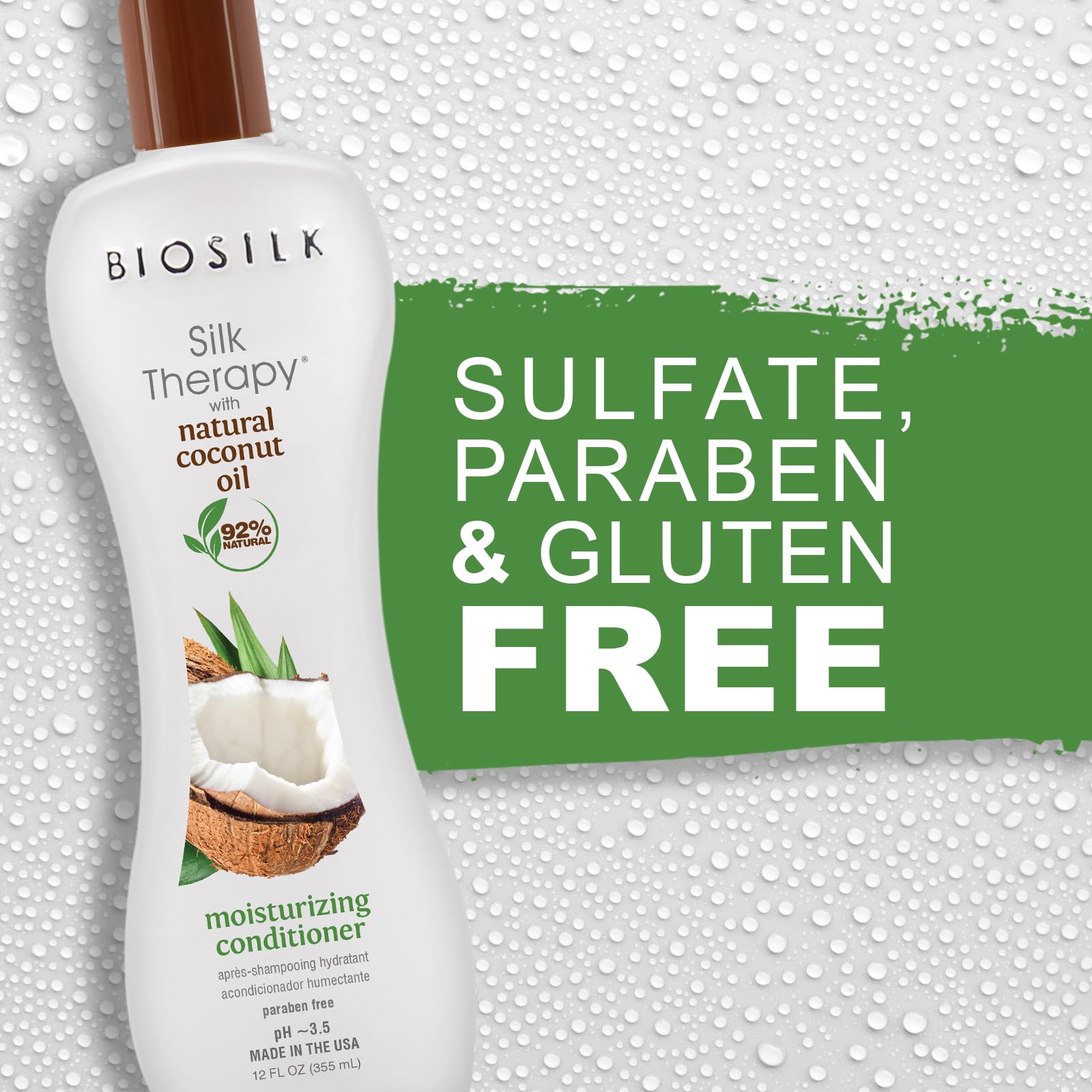 BioSilk Silk Therapy with Natural Coconut Oil Moisturizing Conditioner, Nourishing & Helps Eliminate Frizz, Sulfate, Paraben & Cruelty-Free, 12 Oz