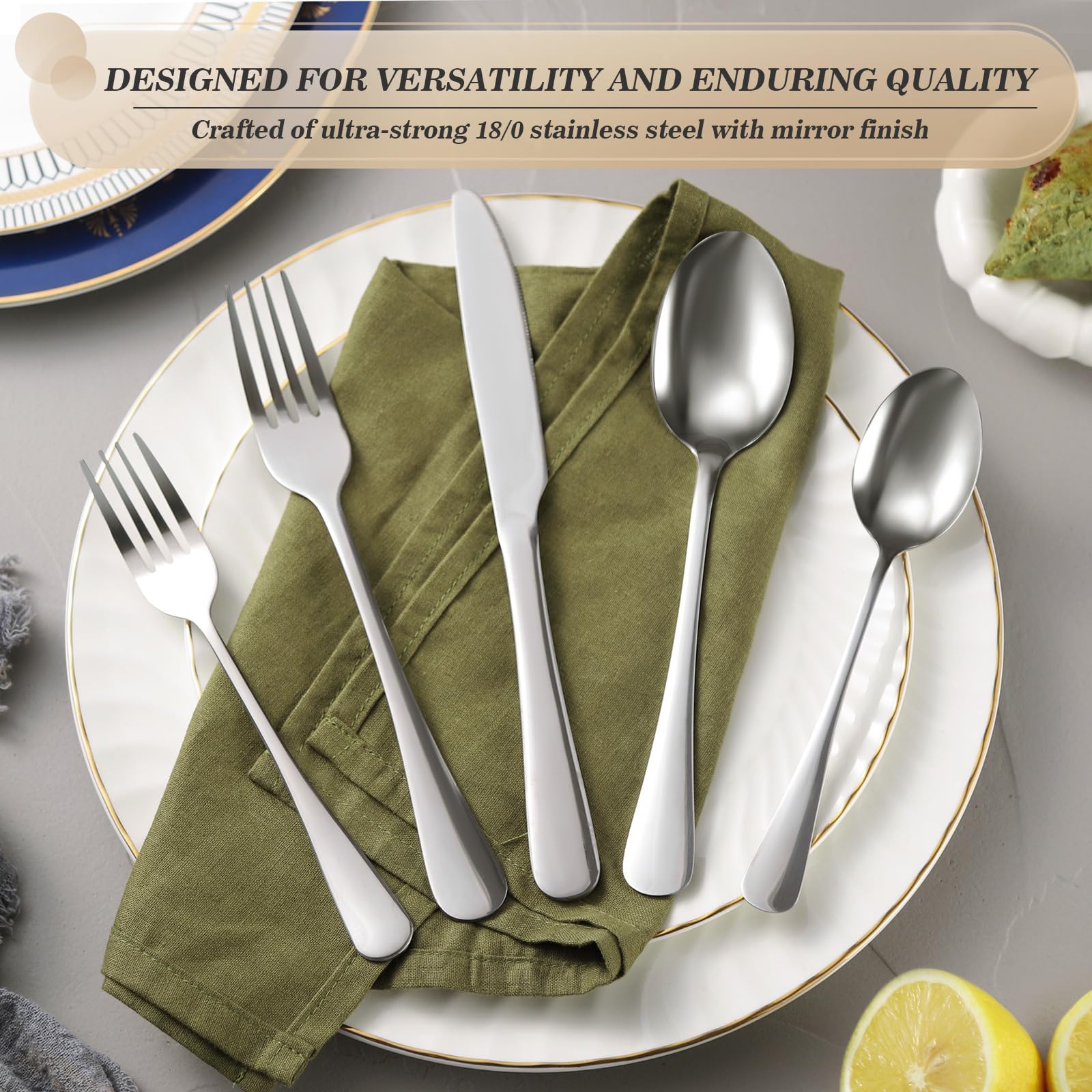 20-Piece Silverware Set with Organizer,Heavy Duty Stainless Steel Flatware Cutlery Tableware Set for 4,Includes 5-Compartment Silverware Tray with Cutlery Icons,First Apartment Kitchen Essentials