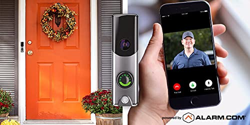 Skybell Slim Line II Silver Wi-fi Video Doorbell Camera for Alarm.com ADC-VDB105X Bundled with 4 inch Warning Sticker. Not Compatible with The Skybell app. Monthly Paid Subscription Required