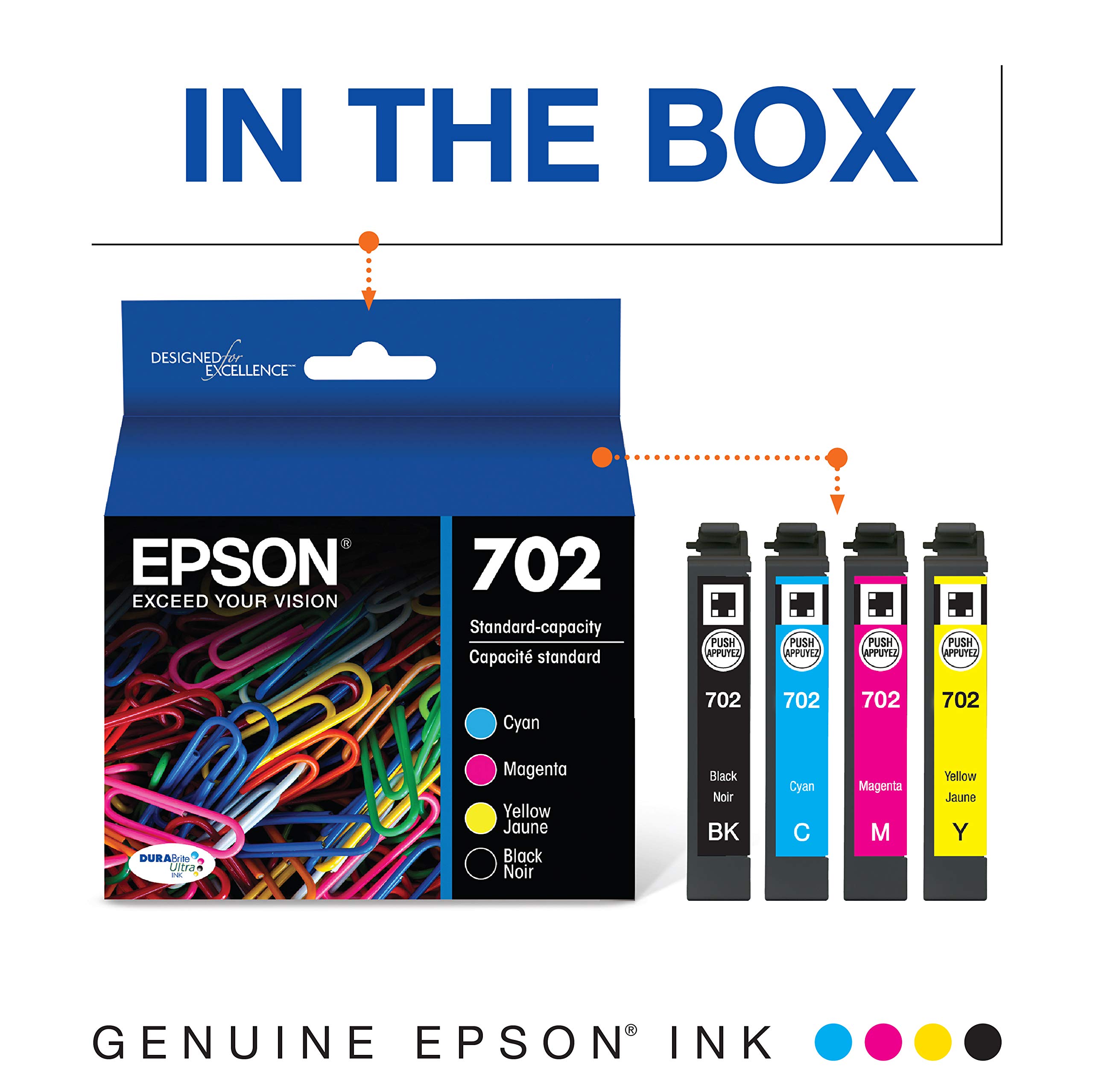 Epson T702120-BCS DURABrite Ultra Black and Color Combo Pack Standard Capacity Cartridge Ink & T702XL120-S DURABrite Ultra Black High Capacity Cartridge Ink