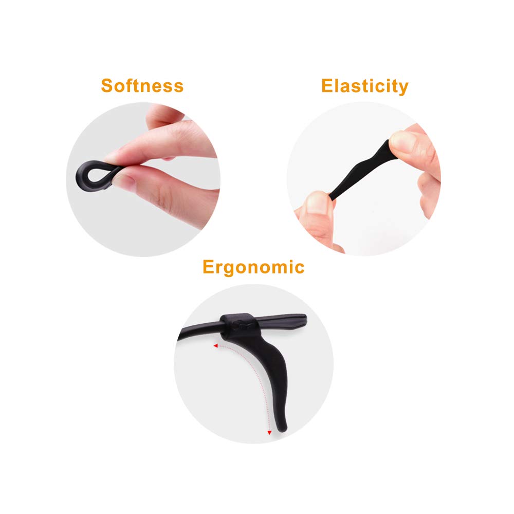 12 Pairs Kids and Adults Sport Eyeglasses Temple Tips Sleeve Retainer, Anti-Slip Eyeglasses Ear Grips,Soft Silicone Ear Hooks, Comfortable Eyeglasses Strap Holders, Eyewear Retainers(Black,Clear)