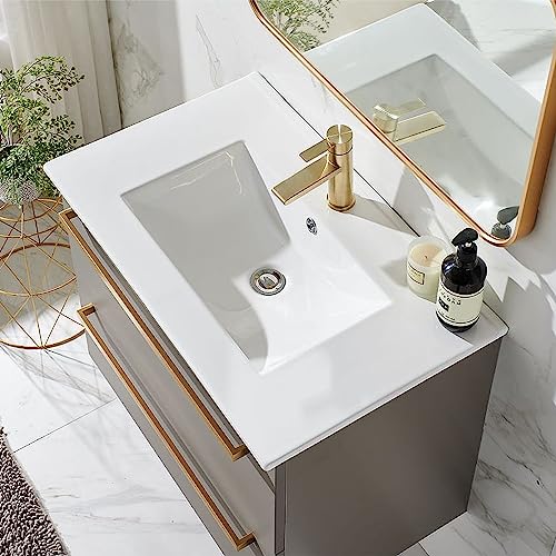 30" Bathroom Vanity with Sink Combo,Wall Mounted Bathroom Vanity Cabinet with Two Soft Close Drawers,Floating Bath Vanity with White Ceramic Basin Sink Top,with Handles for New Home Furniture