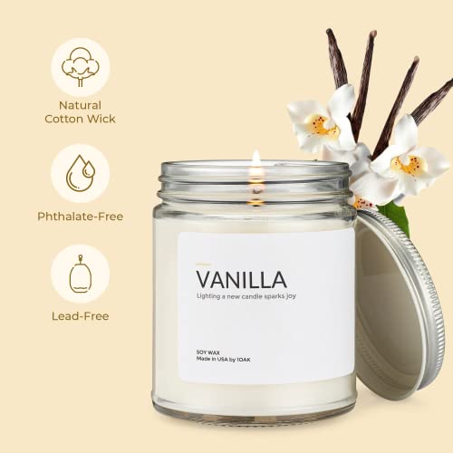 1OAK Soy Wax Scented Candles (Vanilla) - Soy Candles for Home Scented - Long Burning Candles Premium - Hand-Poured (9oz.)