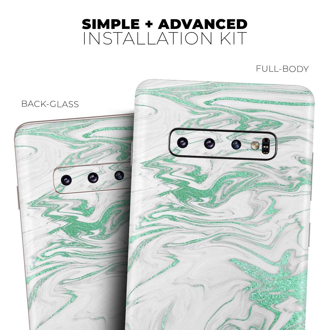 DesignSkinz Mint Marble & Digital Gold Foil V8 Protective Vinyl Decal Wrap Skin Cover Compatible with The Samsung Galaxy S20 (Screen Trim & Back Glass Skin)