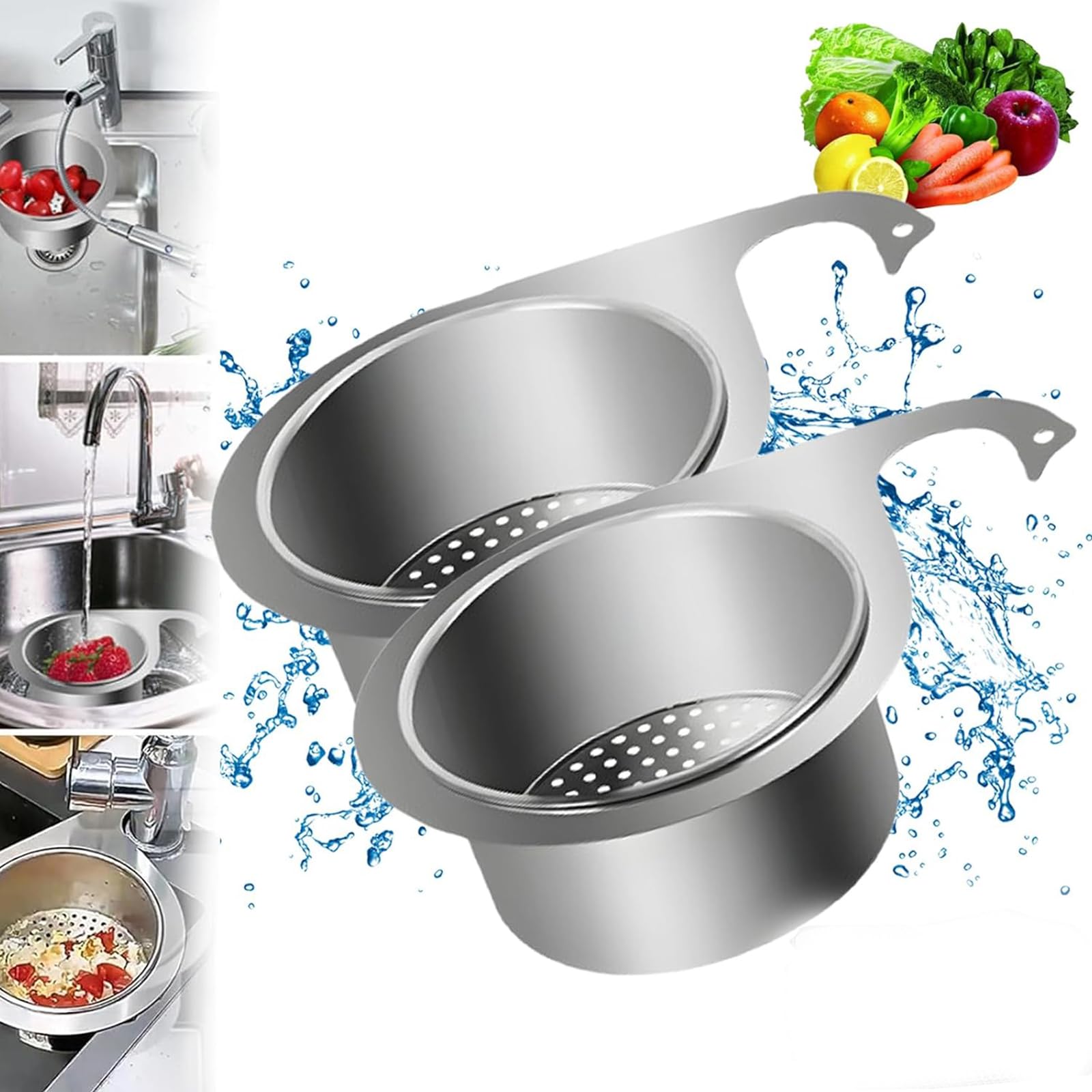 2024 Stainless Steel Swan Sink Strainer Basket, Stainless Steel Draining Basket for Sink, Faucet Hanging Filter Basket, Corner Sink Strainer,Easy to Use Swan Drain Basket for Kitchen(2pcs)