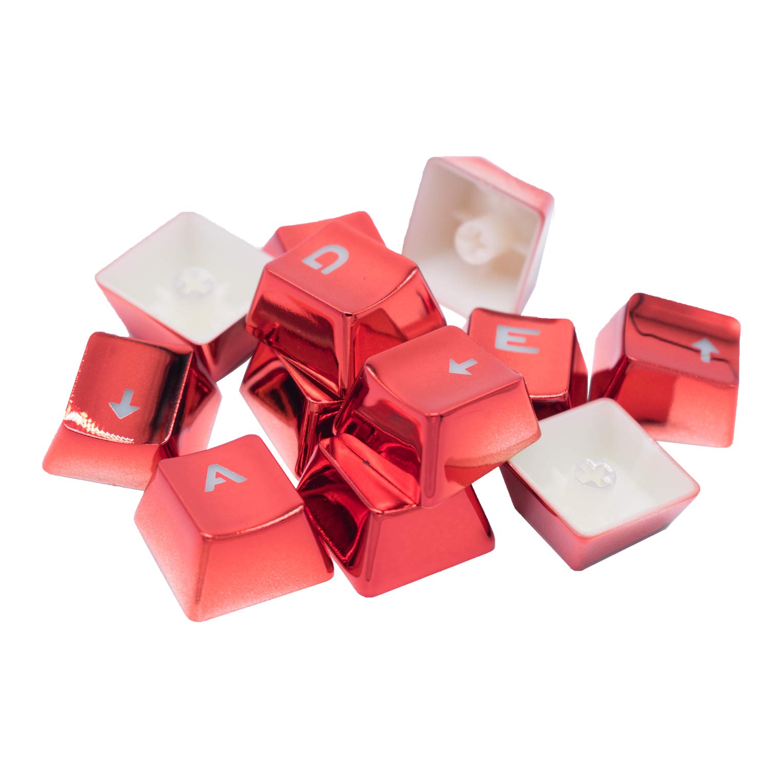 12 Keys PBT Keycaps Backlit Metallic Electroplated Set for Cherry MX Axis Mechanical Keyboard TLT Retail FPS and MOBA Gaming Switch QWER/ASDF/WASD/Direction with Key Puller(Red)