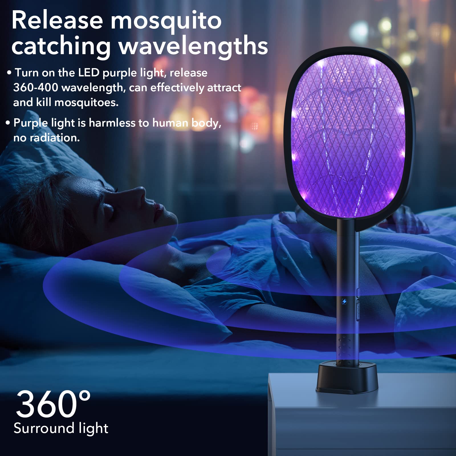 2 Pack Electric Fly Swatter 2 in 1 Bug Zapper Racket & Mosquito Zapper,4000V with USB Charging Base,Powerful Mosquito Swatter with 3 Layers of Safety Net Suitable for Indoor and Outdoor…