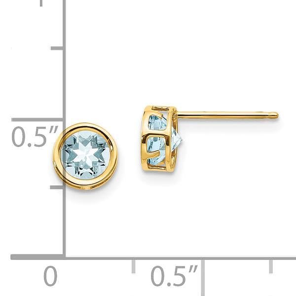 14K Yellow Gold 5mm Blue Aquamarine Studs Gemstone Earrings March Birthstone Jewelry