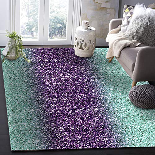 Fantasy Staring Non-Slip Area Rugs Room Mat- Purple and Teal Marble Home Decor Floor Carpet for High Traffic Areas Modern Rug Kitchen Mats Living Room Pads, 2'x3'
