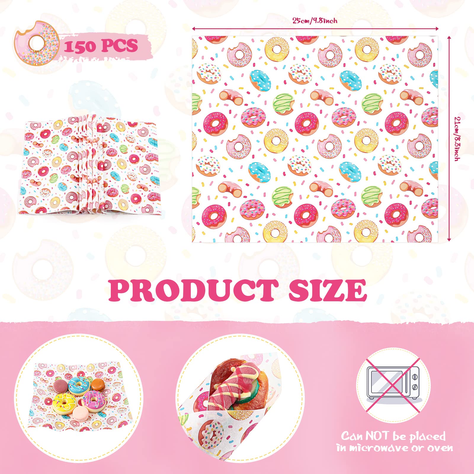 150 Pcs Donut Wax Paper Sheets, 10 x 8 Inch Hamburger Patty Paper, Sandwich Separators Wrap Paper for Home Restaurants Kitchen Baking Summer Party Supplies