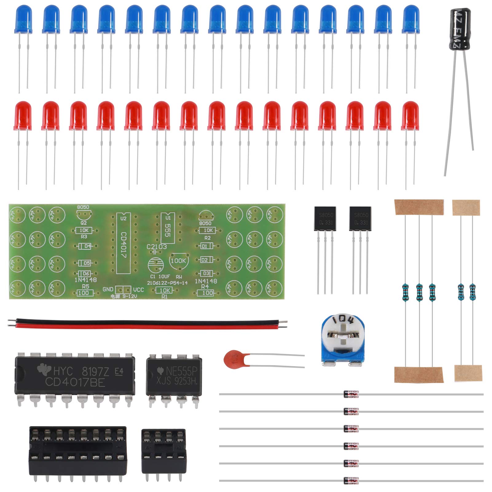 DORHEA 3 Set LED Flashing Lights Practice Board - NE555 CD4017 IC Kits - Red Blue Dual-Color DIY Kit - Strobe Electronic Suit Flashing Lights Components