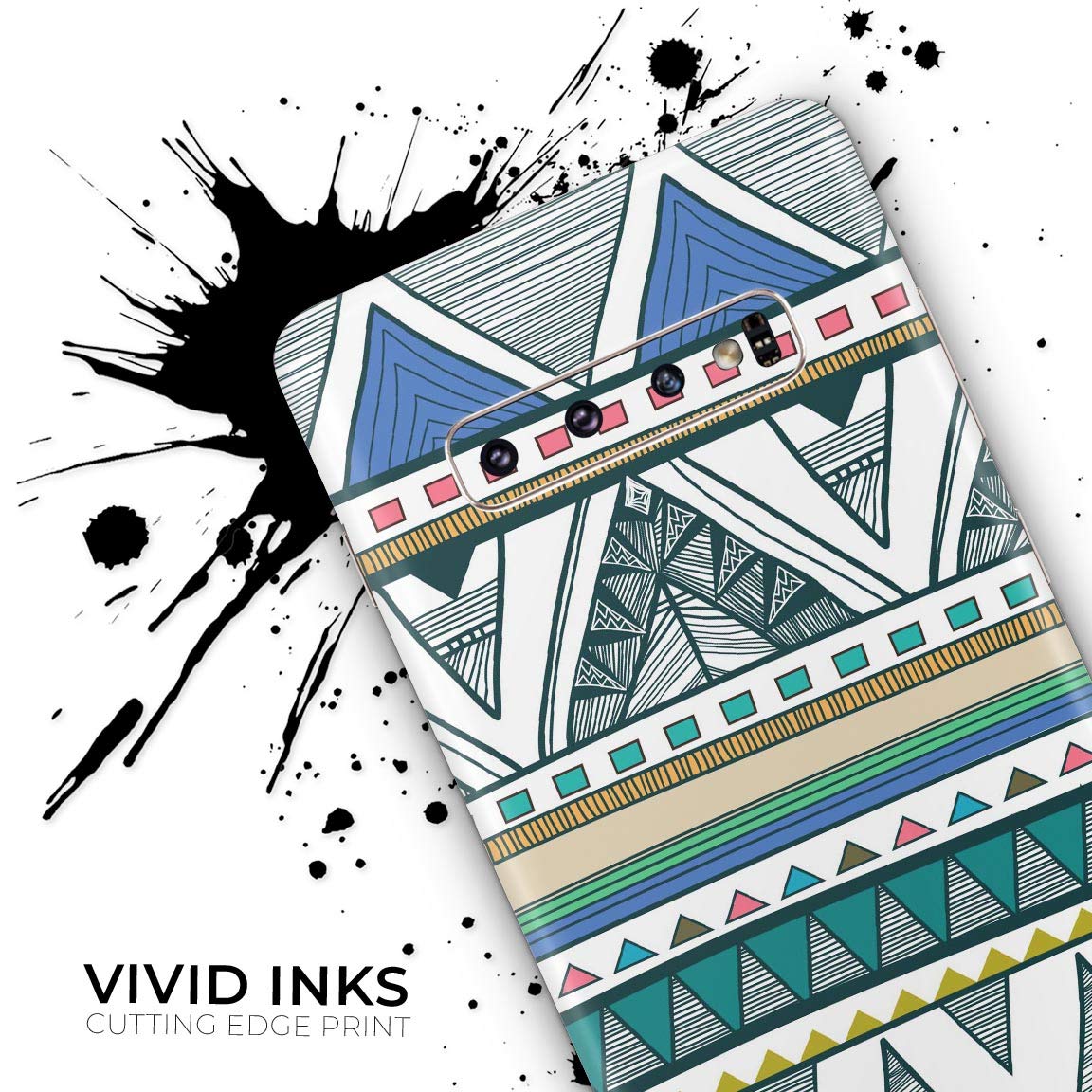 DesignSkinz Abstract Blue and Green Triangle Aztec Protective Vinyl Decal Wrap Skin Cover Compatible with The Samsung Galaxy S20 (Screen Trim & Back Glass Skin)