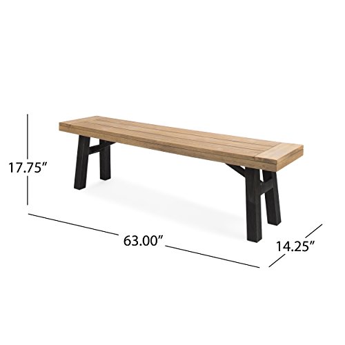 Christopher Knight Home Bettina Outdoor Acacia Wood Dining Bench with Brushed Mahogany Legs, Brushed Grey / Brushed Mahogany