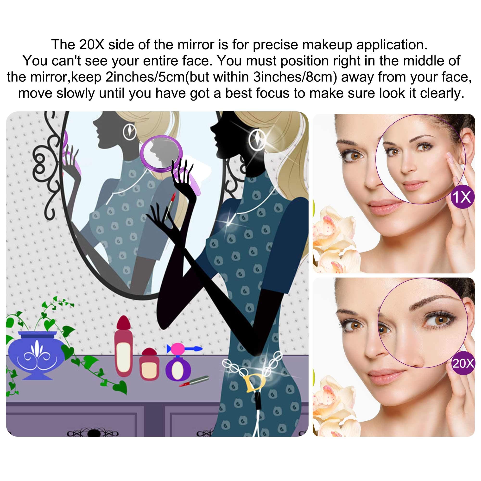 5 Inch 20X Magnifying Mirror with Blackhead Tweezer Kit, Handheld Mirror with Handle, Portable Magnified Mirror with Eyebrow Plucking Tweezers, Foldable, Double sided, Black