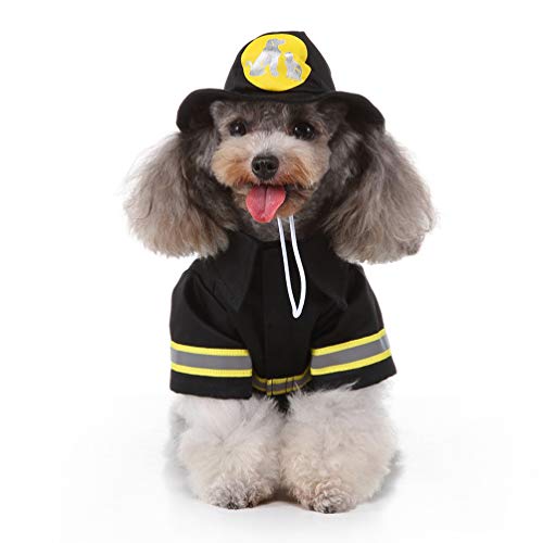 balacoo 1 Set Dog Firefighter Costume Dog Cat Cosplay Fireman Apparel Puppy Jacket Coat with Firefighting Hat Size M Black